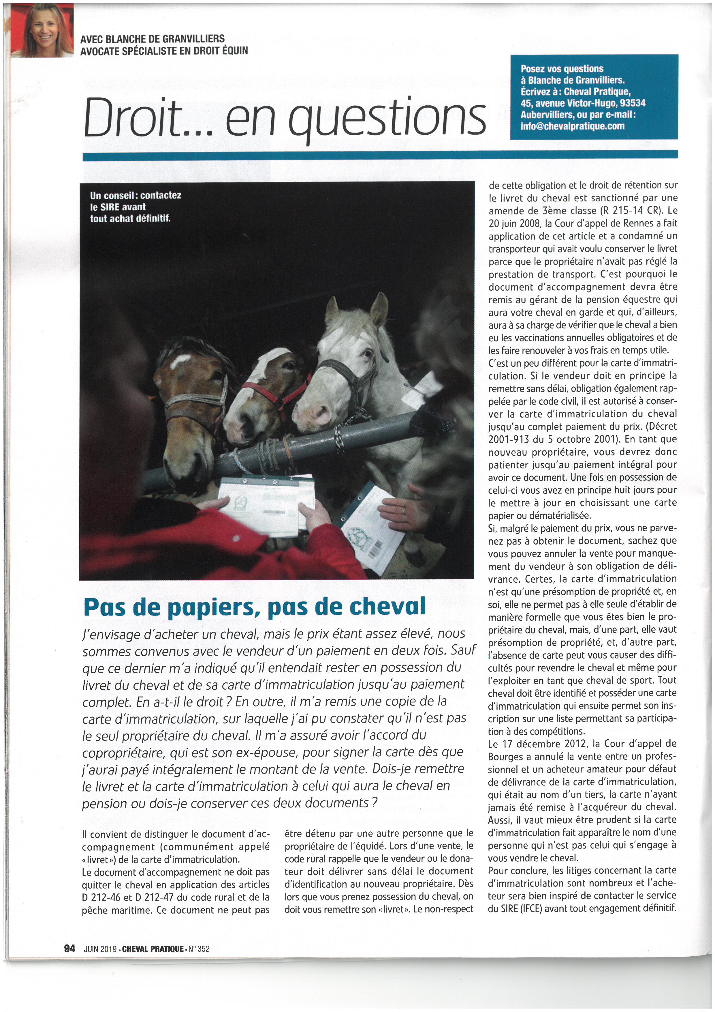 Droit en questions - Pas de papiers, pas de cheval - CHEVAL PRATIQUE ...
